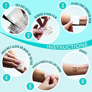 Terra Tattoos Gold Metallic Tattoo Flash Sheets Designs of Stars, Feathers, Moon & more! Face Tattoos for Women Waterproof Nontoxic Long Lasting 75+ Designs for Vacation, Festivals Parties - Gold