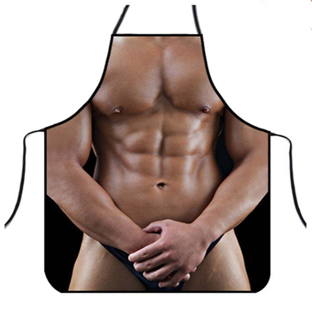 Funny Gag Sexy Bikini Aprons - 2 Pack Waterproof Apron Novelty Kitchen Cooking Apron Party Aprons Naked Man & Bikini Girl Novelty Aprons for Couples (Black Man+Lace Lady)