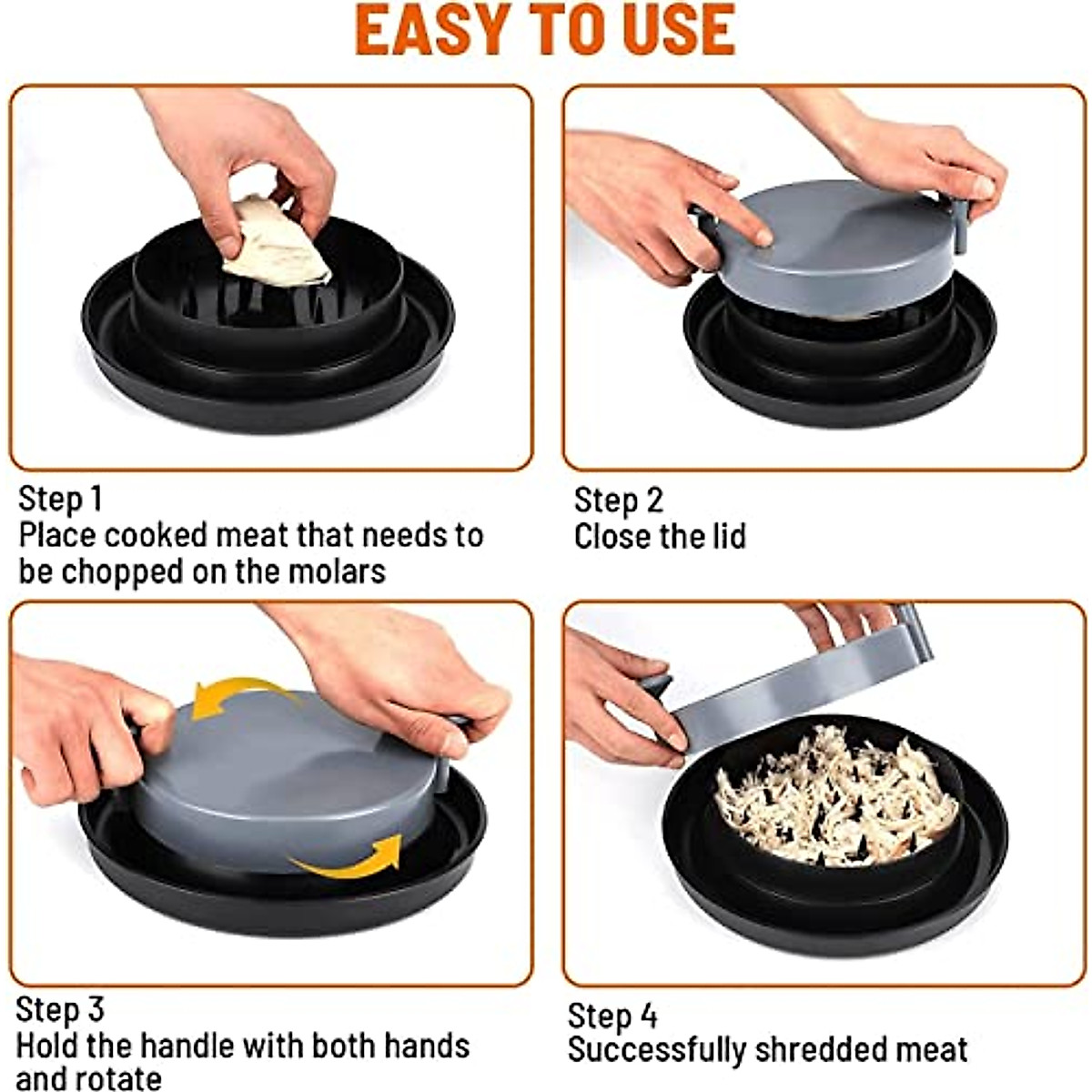 SIULAS Chicken Shredder, Chicken Mincer Tool with Handle and Non-Slip Base, Replacement Bear Claw Meat Cutter, for Chicken, Pork and Beef (Grey)