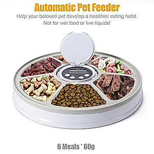 Depets Automatic Cat Feeder, Automatic Dog Feeder with Timer, Auto Food Dispenser with Sound Reminder, 6 Meals Portion Control Pet Feeder, Automatic Pet Feeder for Cats Small Dogs, Batteries Supply