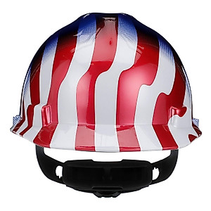 MSA 10052945 Freedom Series V-Gard Cap Style Safety Hard Hat with Fas-Track III Ratchet Suspension | Polyethylene Shell, Self Adjusting Crown Straps - Standard Size in Stars & Stripes