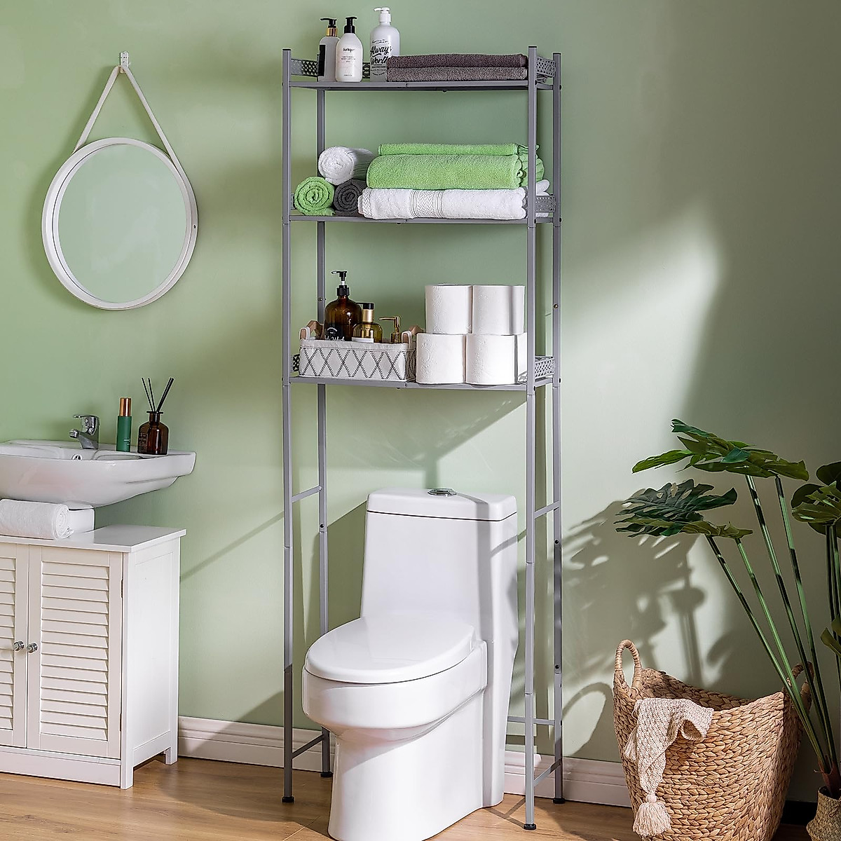 OhuaCason Over The Toilet Storage Shelf: Over The Toilet Storage Shelf for Small Bathroom - Metal Light Grey