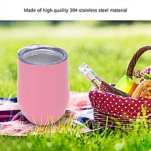 Rayrit 12oz 304 Stainless Steel Vacuum Insulated Cups, Eggshell Cup U Shape Tumbler Cups with Lid, Double Layer Insulation Wine Cup Big Belly Cup for Home Outdoors Drinks Coffee Wine Cocktails (Pink)