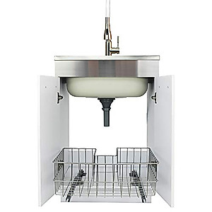 Transolid TCAB-2420-WS 24-in Laundry Cabinet Sink, Stainless Steel High Arc Faucet, and Basket, White