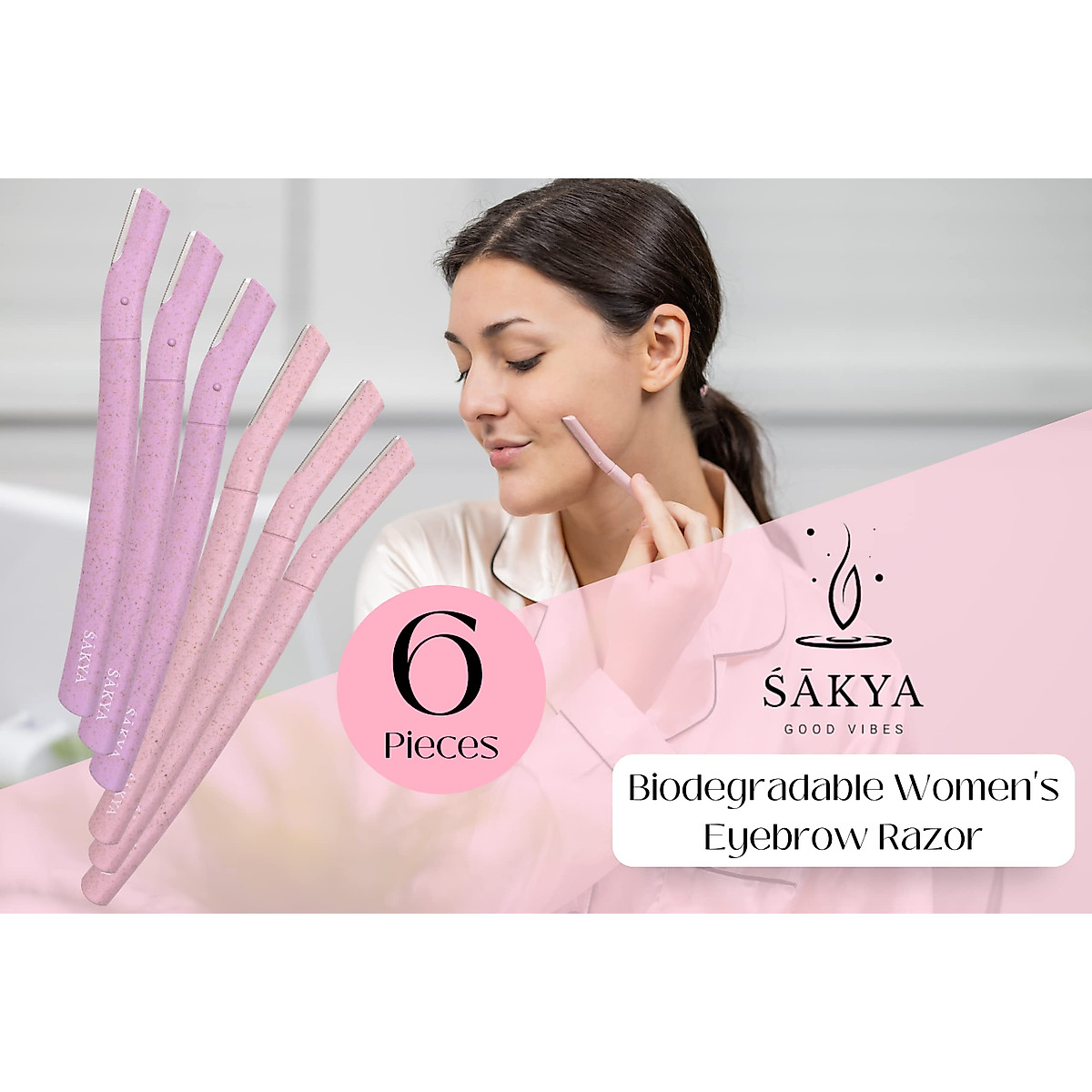 Sakya Biodegradable Women's Dermaplaning Tool - Dermaplane Facial Sensitive Skin Hair Removal Face Razor, Twinkle Blade for Eyebrows & Peach Fuzz - Sonic