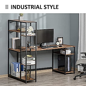 HOMCOM 67 Inch Home Office Computer Desk with Display Bookshelf, Industrial Writing Table with CPU Stand and Steel Frame, Black/Walnut