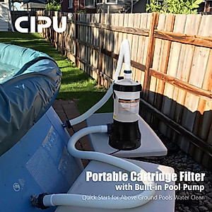 CIPU Portable Cartridge Filter Pump with Pressure Gauge 1500GPH Flow Efficiently for Above Ground Swimming Pools Water Filtration System Built-in 0.25HP Pool Pump CPCF724