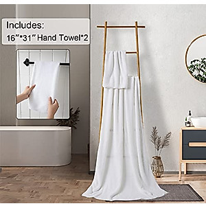 Hand Towels Set 16x31 Inches,Super Soft Microfibers Bathroom Towel Set 2 Pack,Quick Dry Thick and Highly Absorbent Luxury Towel Hotel Spa Gym Hand Towel Collection for Bathroom,White