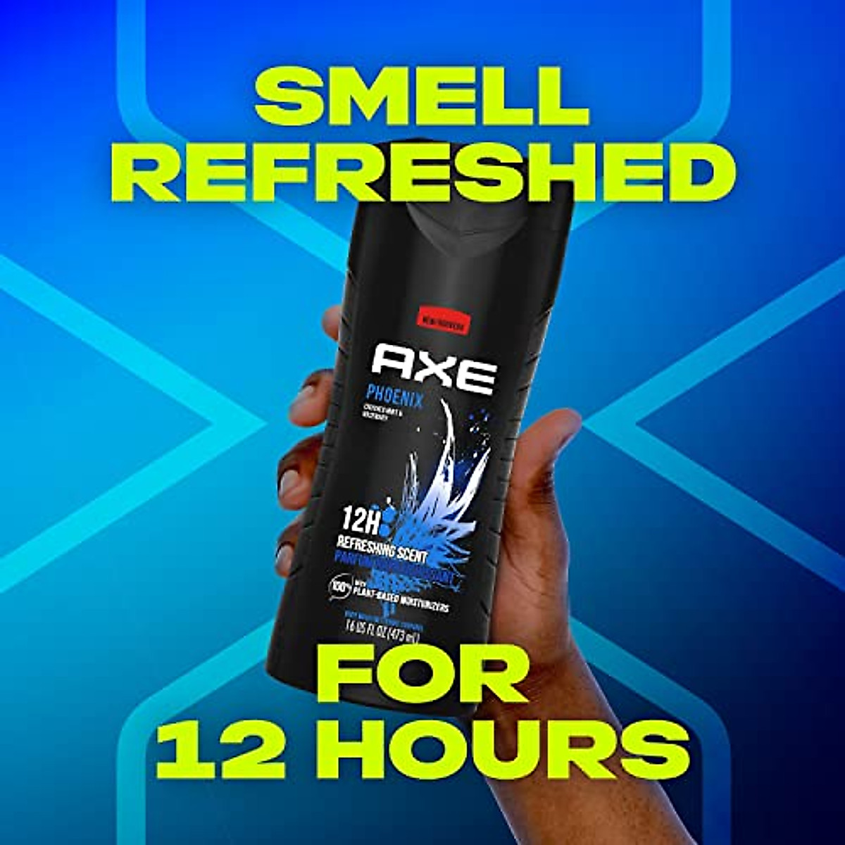 AXE Body Wash Phoenix 12h Refreshing Scent Crushed Mint & Rosemary 4 count Men's Body Wash with 100% Plant-Based Moisturizers 16 oz
