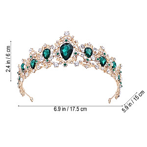 Frcolor Royal Crystal Tiara Green Rhinestone Queen Tiara Wedding Crown Princess Hair Accessories for Bridal (Emerald Color)