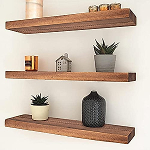 Kosiehouse Pine Solid Wood Floating Shelf, Wall Mounted Rustic Wall Shelves Display Ledge Storage Shelf for Kitchen, Bath, Dorm, Laundry