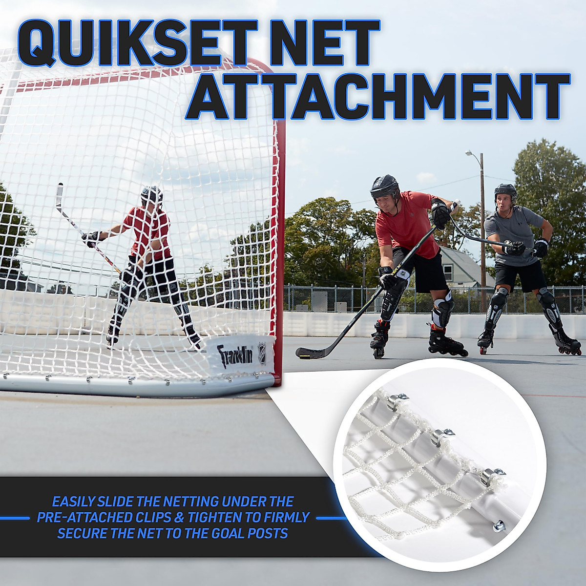 Franklin Sports NHL Street Hockey Goal - Quikset Official Size Regulation Steel Street + Roller Hockey Net Set with Shooting Board - 72" x 48"