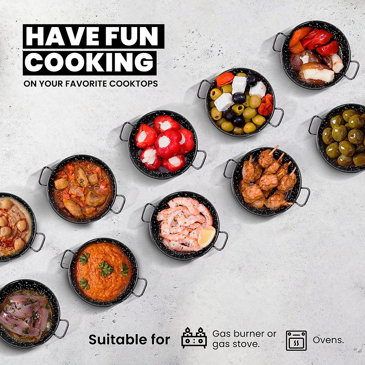 Machika Enameled Tapas Pan Set | Nonstick Frying Pan | Perfect for Tasting & Side Dishes | Enameled Skillet | Pack of 10 | 3.94" |