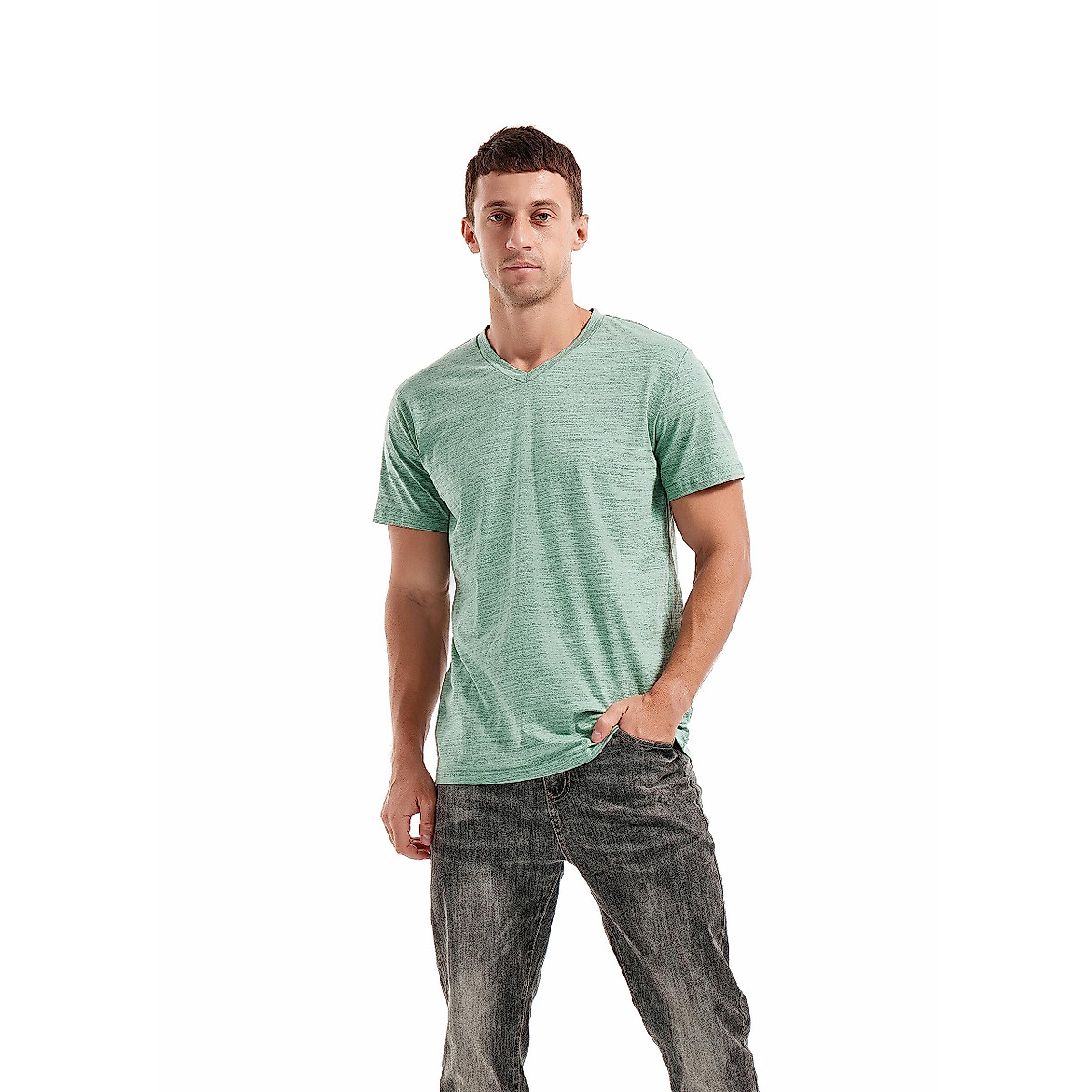 KLIEGOU Men's V Neck T Shirts - Casual Stylish Fitted Tees for Men Light Green-Grey XL