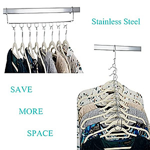 KLEVERISE 4 Pack Metal Space Saving Hangers - 8 Slots Stainless Steel Clothes Hangers Magic Cascading Hangers - Clothing Closet Space Saver Storage Extender Organizers