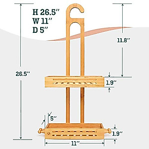 Crew & Axel Bamboo Hanging Shower Caddy Rustproof Made from Natural Bamboo 2 Level Storage Organizer Waterproof & Anti Stain - Over The Shower Head Caddy 27" x 11" x 5"
