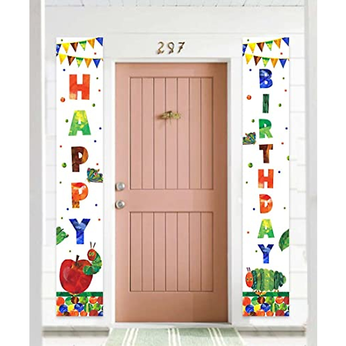Cartoon Very Hungry Little Green Caterpillar Happy Birthday Banner Background Insects Theme Decor Door Porch Decorations for Girls Boys Baby Shower 1st Birthday Party Supplies Favors Backdrop Gift