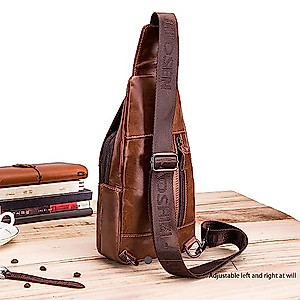 pundarika Leather Sling Bag for men Chest Bag shoulder bag crossbody casual chest pack Sling Backpack man bag-Brown