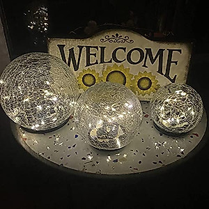 LampLust Solar Globe Light Outdoor - 6 Inch Gazing Ball, LED Fairy Lights, Crackle Glass, Waterproof, Dusk to Dawn Timer, Decorative Lighted Orb for Garden Decor or Patio Table - Batteries Included