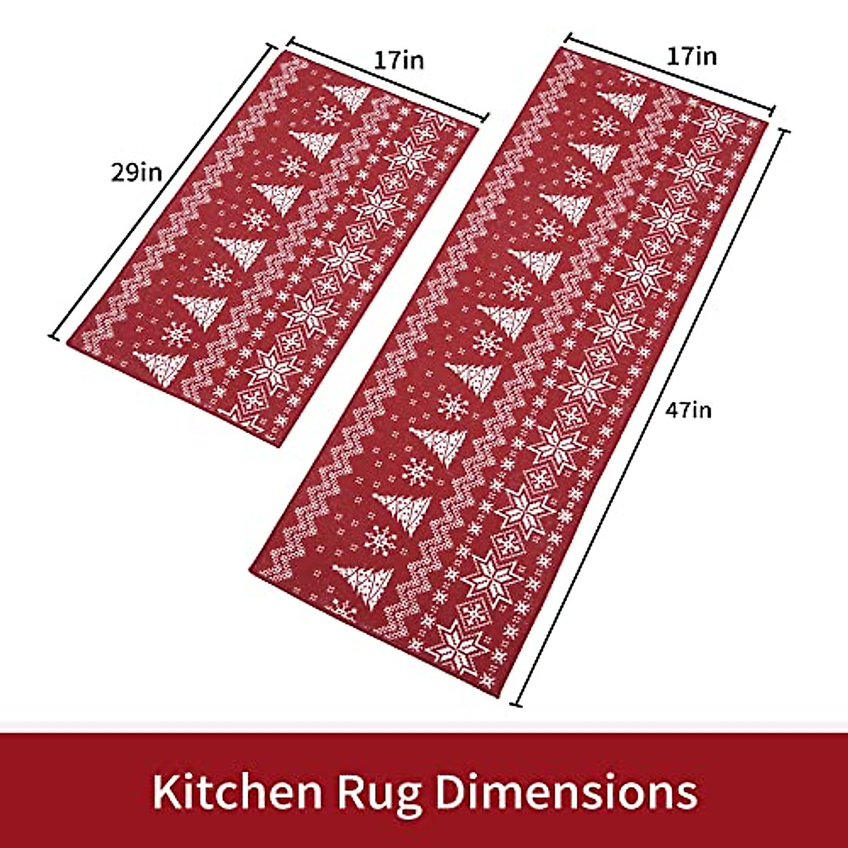 CAROMIO Machine Washable Kitchen Mat Christmas Kitchen Runner Mat Sets Non Skid Kitchen Floor Mats for Kitchen Laundry Sink Under Door, 17"x29"+17"x47"