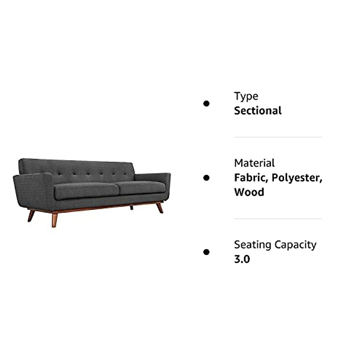 Modway Engage Mid-Century Modern Upholstered Fabric Sofa in Gray