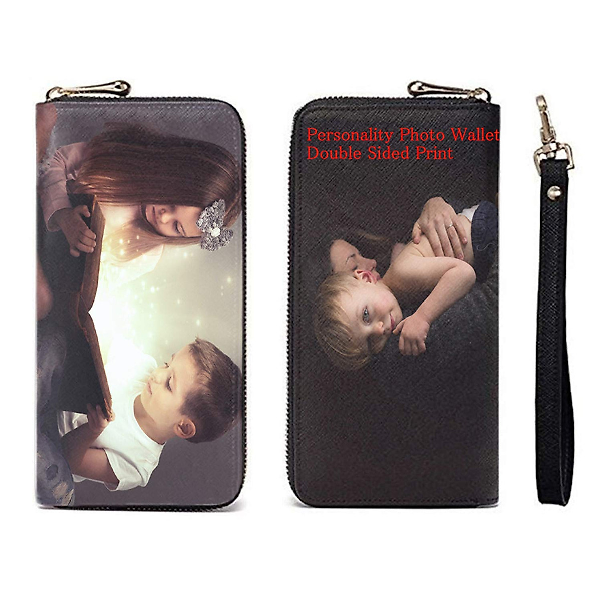 a266XDKSJK Women Leather Wallet Custom Photos Wallets Personality Clutch Bag Card Case Cash Holder Wallets Print Any Photo(Black Double Side)