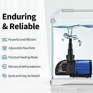 Uniclife Aquarium 24 V DC Quiet Return Pump with Controller 1052 GPH Submersible and Inline Water Pump with Feeding Mode and Memory Function for Fish Tank Pond Fountain and Sump Circulation