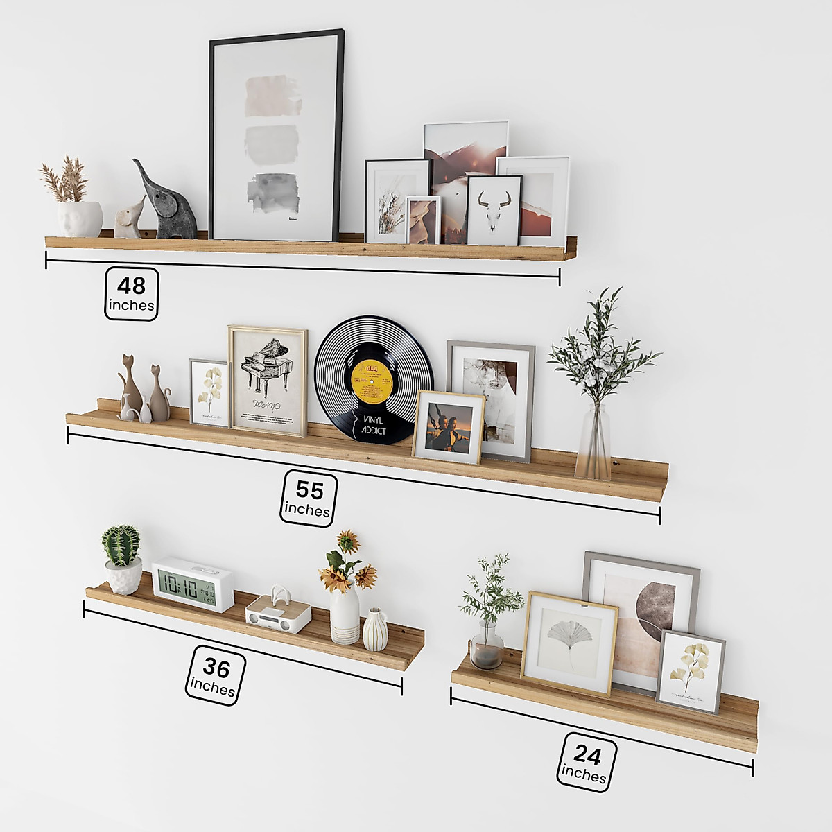 Picture Ledge Shelf - Solid Elm Wood Floating Shelves Set of 2 - Rustic Ledge Shelves for Toys Storage, Kids Bookshelf Wall Mounted for Bedroom, Living Room, Kitchen - 24 Inches - Natural Color