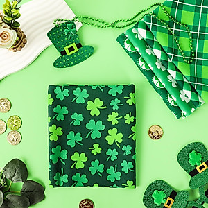 Whaline 12Pcs St. Patrick's Day Cotton Fabric Bundles Green Shamrock Plaid Fat Quarters Lucky Clover Quilting Patchwork for Irish Holiday DIY Sewing Craft Decor, 18 x 22 Inch