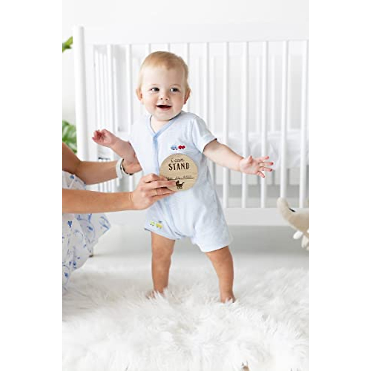 Kate & Milo Firsts Milestone Photo Prop Cards, Baby’s First Year Milestone Markers Discs, Double Sided Photo Prop Milestone Discs, Light Wood