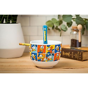 Silver Buffalo Disney Donald Duck Expressions Ceramic Ramen Noodle Rice Bowl with Chopsticks and Spoon, Microwave Safe, 20 Ounces