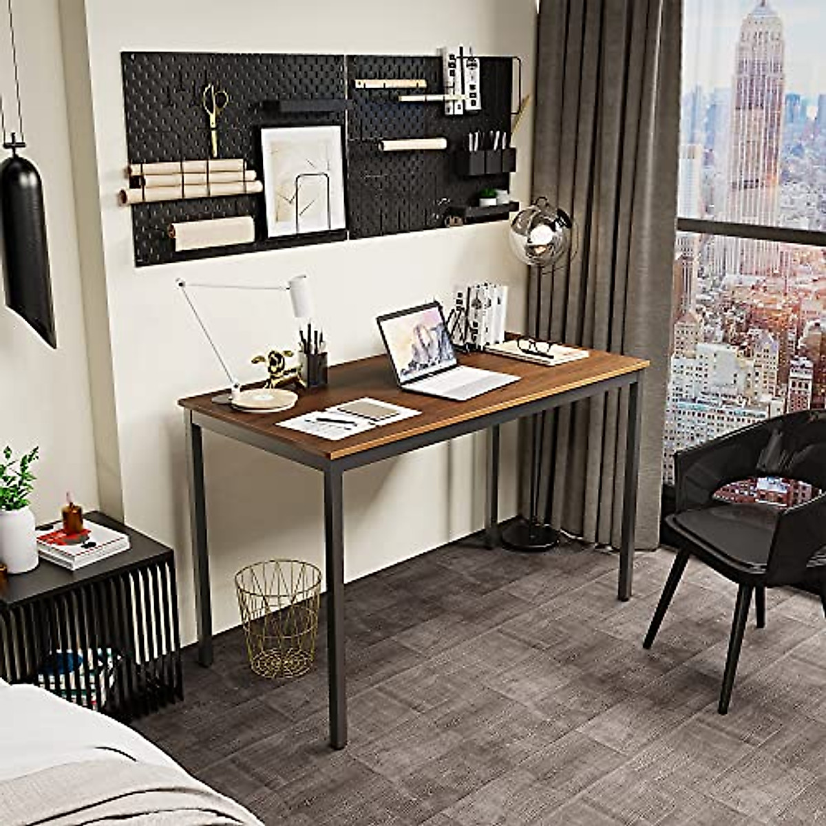 EE EUREKA ERGONOMIC 47 Inch Teak Brown Home Office PC Computer Desk, Simple Modern Work Study Writing Gaming Table for Small & Medium Spaces Desktop with Black Metal Legs, Sturdy & Easy Assembly