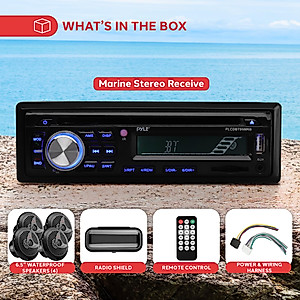 Pyle Wireless Bluetooth Marine Audio Stereo - Kit w/ Single DIN Universal Size Radio Receiver, Hands-Free Calling, 6.5" Waterproof Speakers, CD Player, MP3/USB/SD Readers & AM/FM Radio