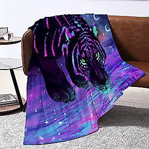 Tiger Blanket for Bed Sofa Couch 3D Wild Animal Print Throw Blanket Wildlife Blanket Galaxy Fuzzy Blanket Purple Blanket (51" x 59")