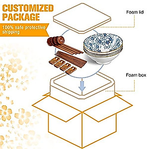 Geiserailie Ceramic Ramen Bowl, 40 oz Japanese Large Noodle Bowls with Spoons, Chopsticks and Chopsticks Stand for Udon, Soba, Pho, Noodles, Ramen, Salad and Soup, Set of 4 (Classic Style)