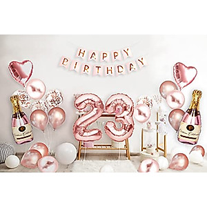 23rd Birthday Party Decorations Rose Gold Supplies Big Set for Women with Birthday Banner and "23" Digit Balloon for Her Including Latex and Confetti Balloons