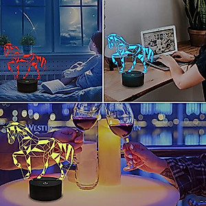 FULLOSUN Night Lights for Kids Horse Illusion 3D Night Light Bedside Lamp 16 Colors Changing with Remote Control Best Birthday Gifts for Child Baby Boy and Girl