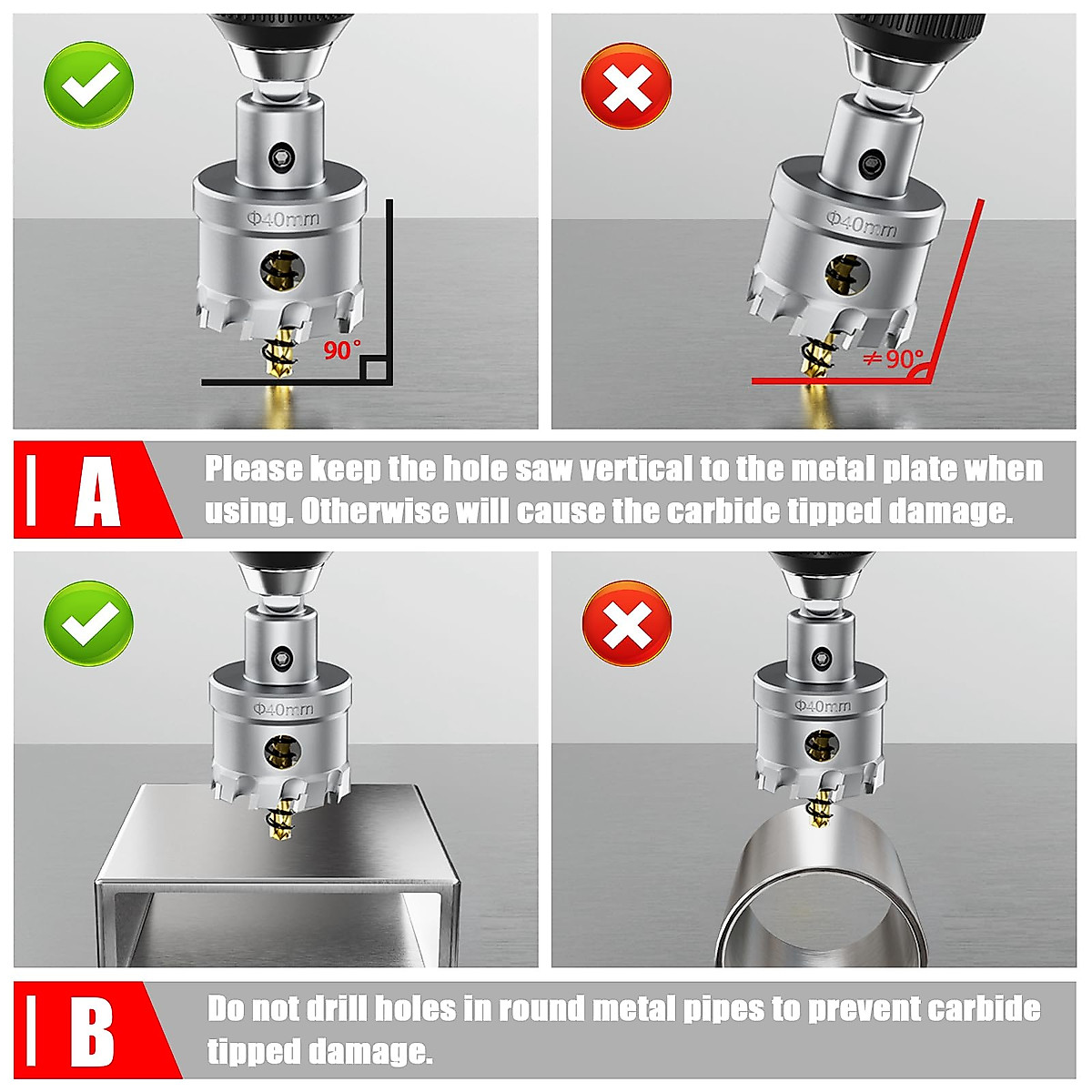 Vearter 10PCS TCT Hole Saw Kit, 5/8''-2'' Carbide Bits Set with Pilot Drill, for Hard Metal, Stainless Steel, Iron, Aluminium, Alloys, Plastics