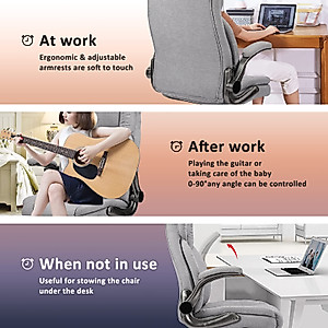 REFICCER Executive Office Chairs with Wheels, Fabric 90-120°Rocking Managerial Chair, Ergonomic High Back Swivel Home Desk Chairs with Flip up Arms and Height Adjustment, (Grey)