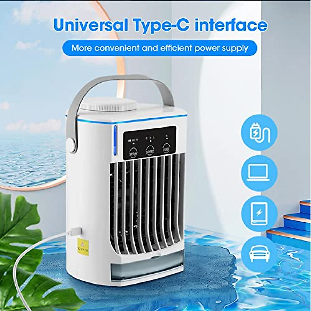 Aire Acondicionado Portatil Para Cuarto - 4 in 1 Desk Spray Fan - Ac Unit Portable 3-speed, 3 Mist Modes - Personal Air Conditioner for Personal Use