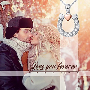 FLYOW Horseshoe Necklace Sterling Silver Lucky Jewelry Horseshe Pendant Necklace Horse Gift for Women