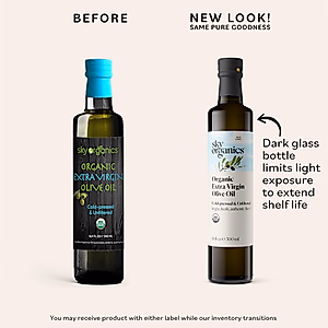 Sky Organics Organic Extra Virgin Olive Oil for Cooking, 100% Pure & Cold Pressed USDA Certified and Unfiltered, Bright, Fresh Autentic Flavor, Sourced from Small Organic Farmers in Greece, 16.9 fl oz