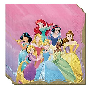 Disney Princess Party Supplies Bundle Pack includes 48 Paper Napkins and 1 Dinosaur Sticker Sheet
