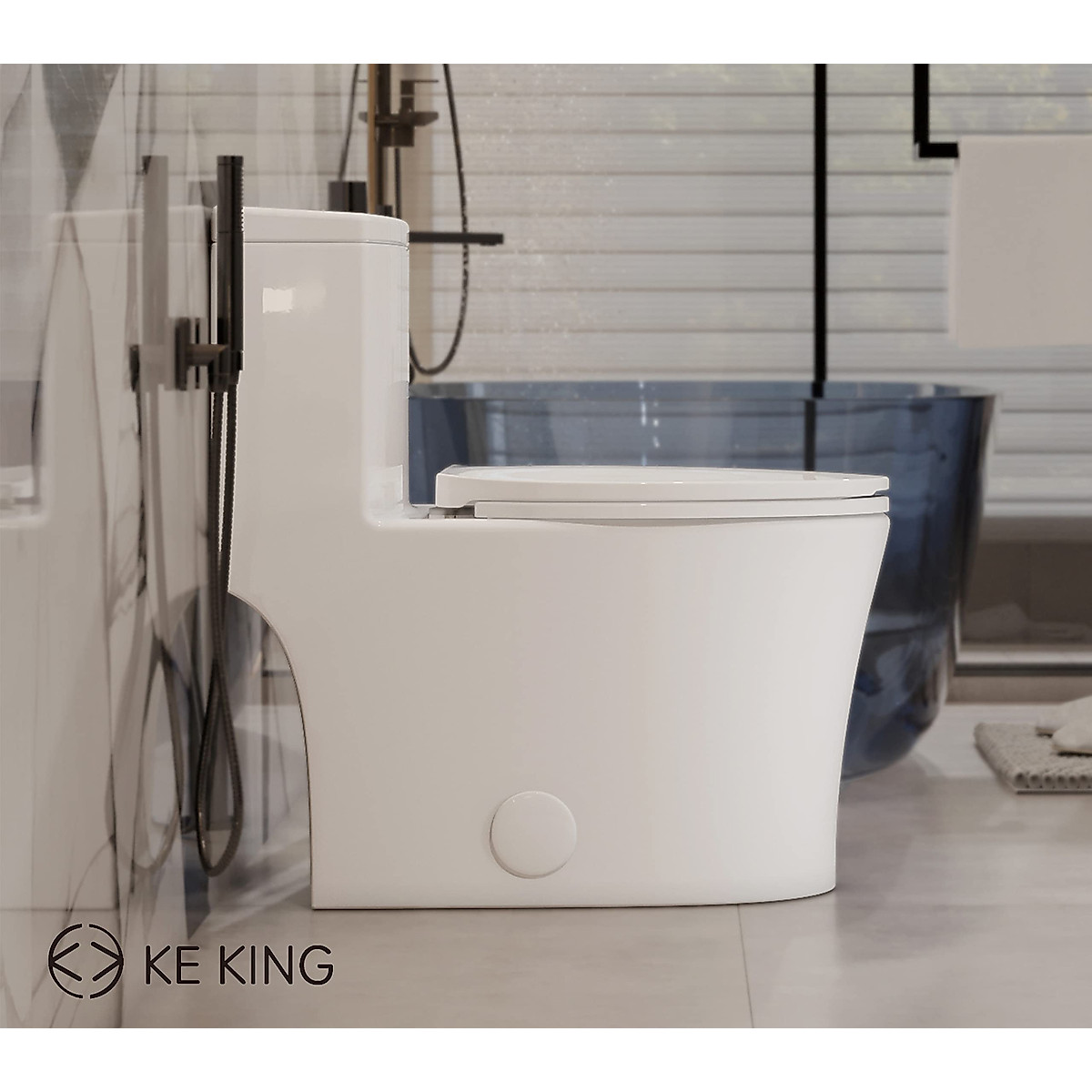 KE KING Water Saving 0.8/1.28 GPF High Efficient Dual-Flush Elongated One-Piece Toilet with Comfort Chair Seat ADA Height, Sleek White Toilet Bowl