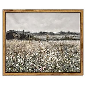 SHENIFY Vintage Landscape Framed Canvas Wall Art Prairie in Full Bloom Classic Oil Painting Modern Farmhouse Kitchen Office Decor - 8x10in Natural Framed
