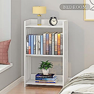 HAYOFAMY 3-Tier Side Table, Bookshelf for Small Spaces, White Nightstand, Narrow Bookcase End Table with Storage Shelf for Living Room, Office, Bedroom, Kids Room