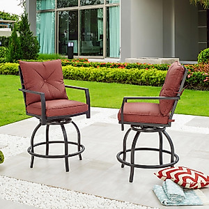LOKATSE HOME Patio Height Set of 2 Outdoor Swivel Bar Stools with Seat and Back Cushions, 2 Chairs, Red