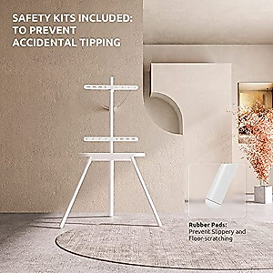 Easel TV Stand for 43 to 65 inch LED LCD OLED Screens Hold up to 88lbs, Height Adjustable Tripod TV Floor Stand with Shelf/Snap Lock/Anti-Tip Strap, Max VESA 400x400mm, Matte White