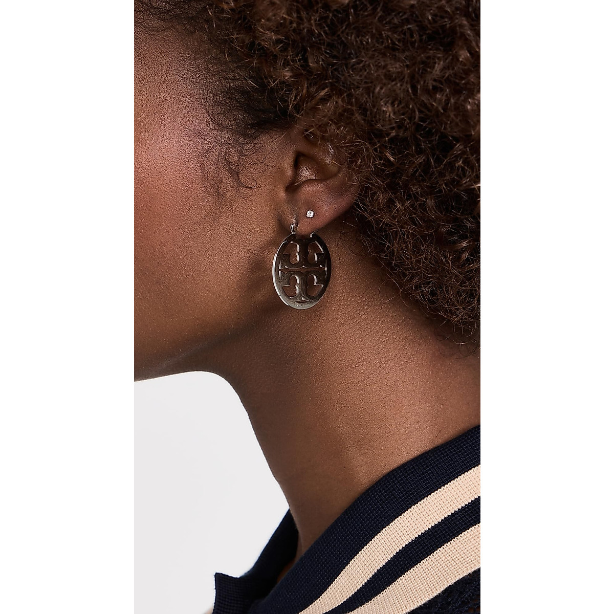 Tory Burch Women's Small Miller Hoop Earrings, Tory Silver, One Size