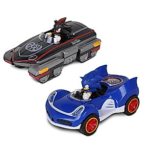 NKOK Sonic Transformed All-Stars Racing Pull Back Action: Shadow and Sonic Hedgehog, Two Vehicles, Video Game Legends, No Batteries Required, Pull Back – Release - and Watch it go